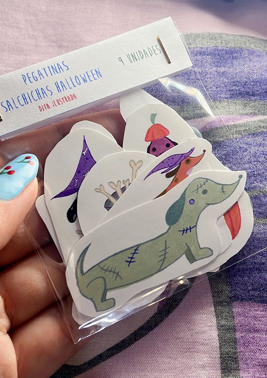 Pack stickers perros salchicha Halloween - Diva Ilustrada